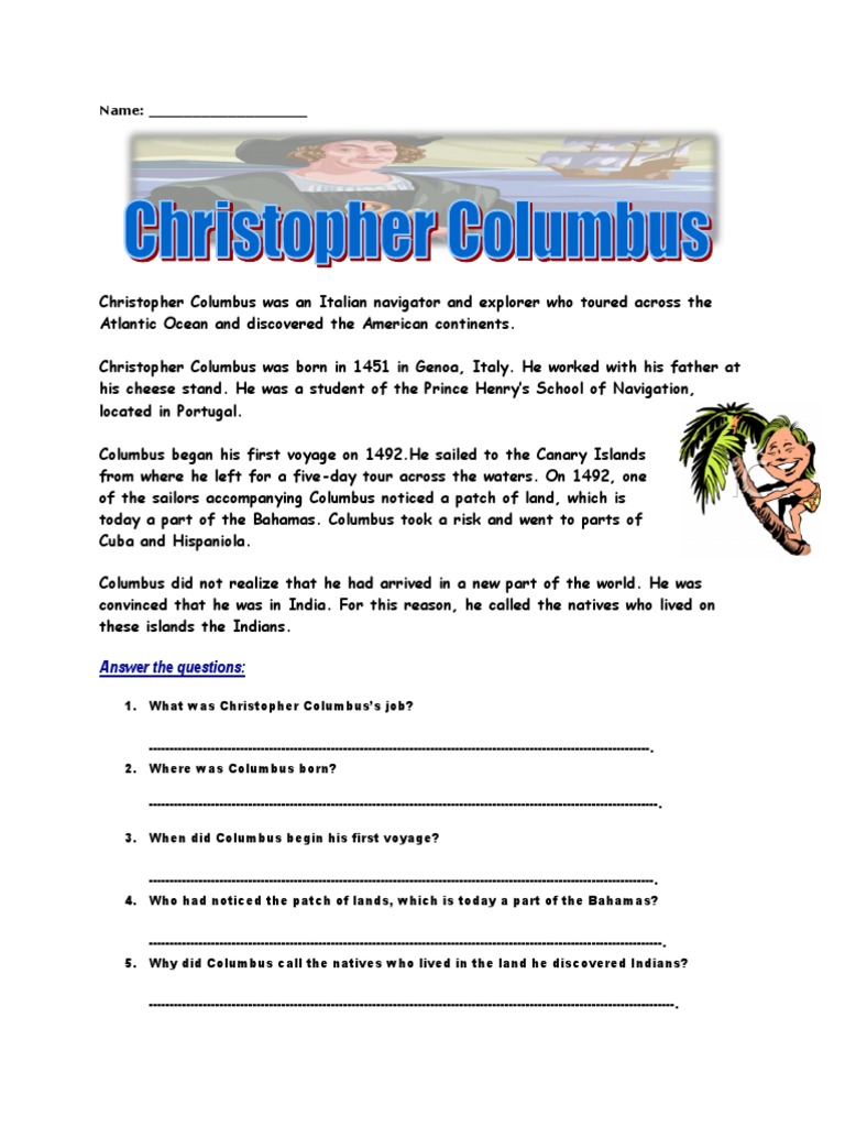 Christopher Columbus Biography and Questions | PDF | Voyages Of ...