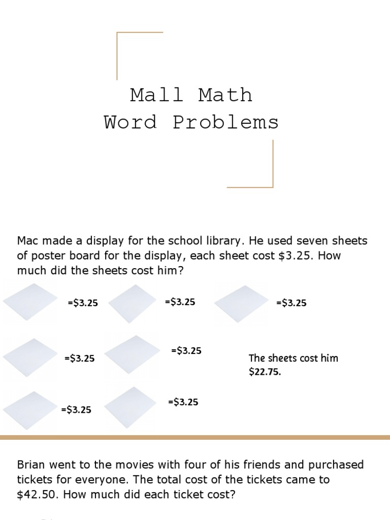 Mall Math Word Problems | PDF