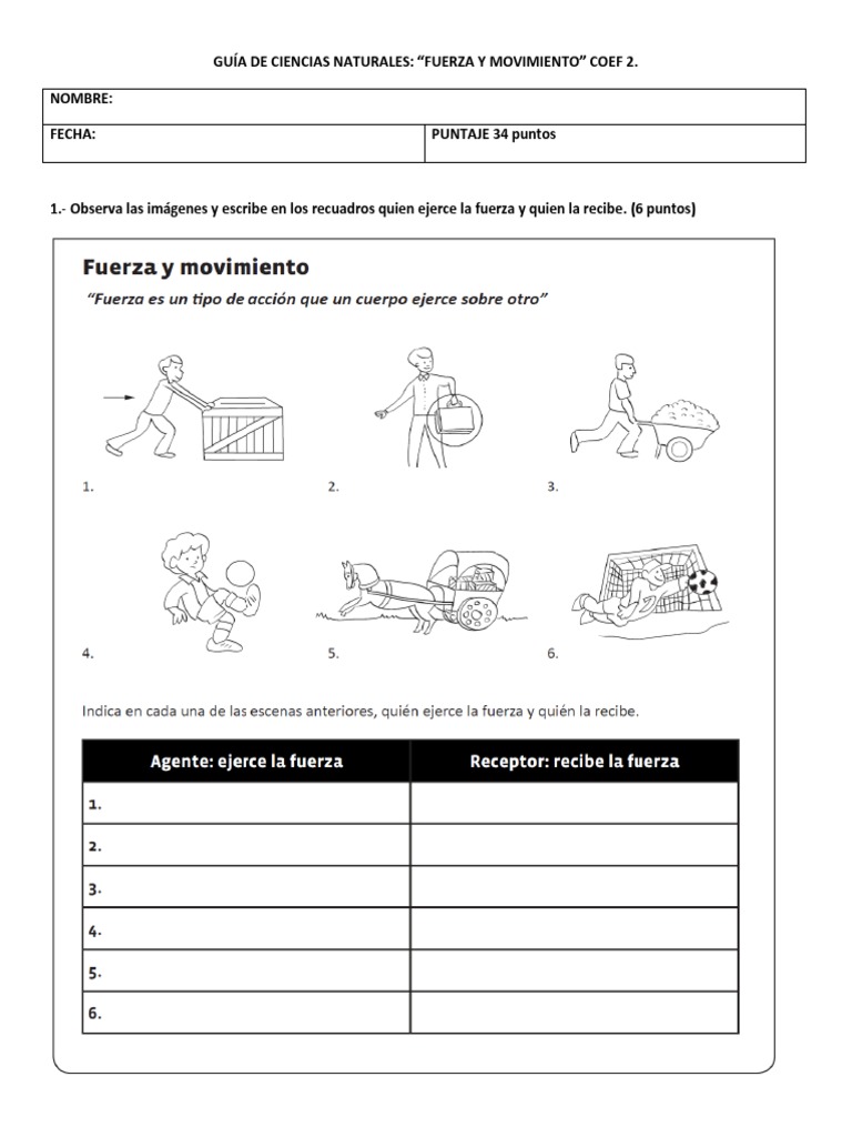 Guía de Ciencias Naturales22-06 Guia Fuerza y Movimiento | PDF ...