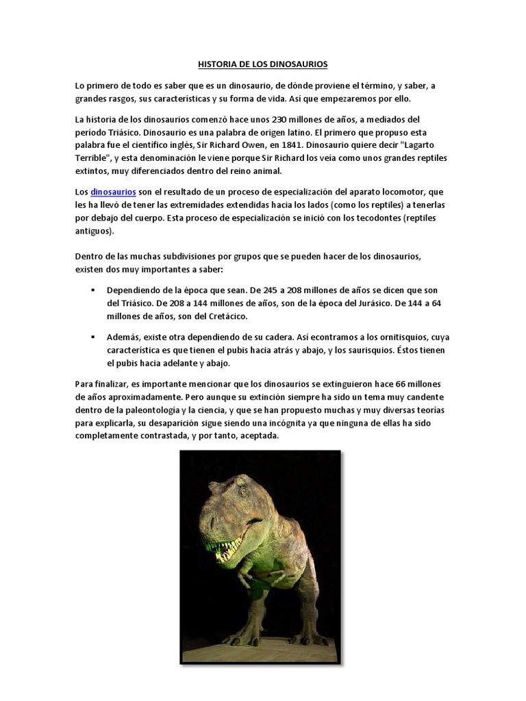 Historia de Los Dinosaurios | PDF | Dinosaurios | Science