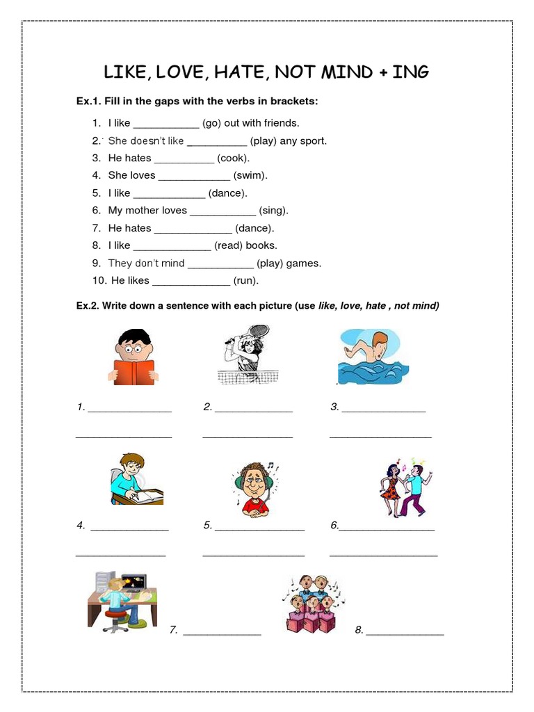 Like Love Hate Ing (Worksheet) | PDF