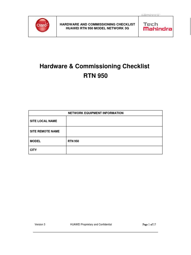 Huawei RTN 950 Hardware Checklist | PDF | Cable | Electrical Connector