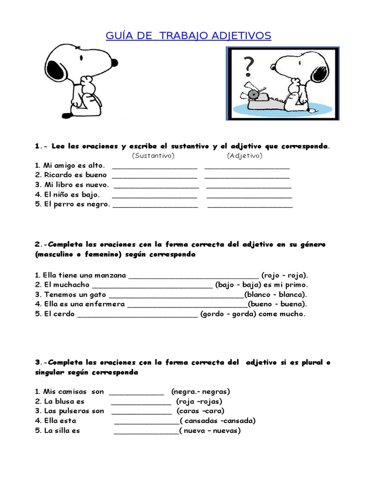 Guia de Adjetivos | PDF | Artes del lenguaje y disciplina | Estudios de ...