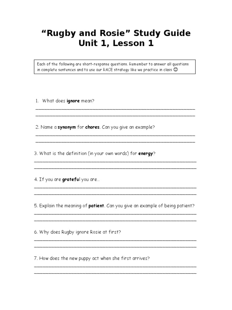 Rugby and Rosie Study Guide Questions | PDF | Linguistics | Epistemology