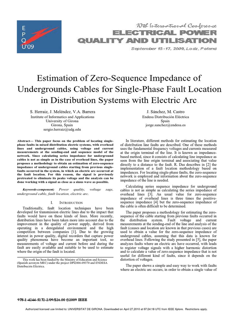 Estimation of Zero-Sequence Impedance of Undergrounds Cables For Single-Phase Fault Location in ...