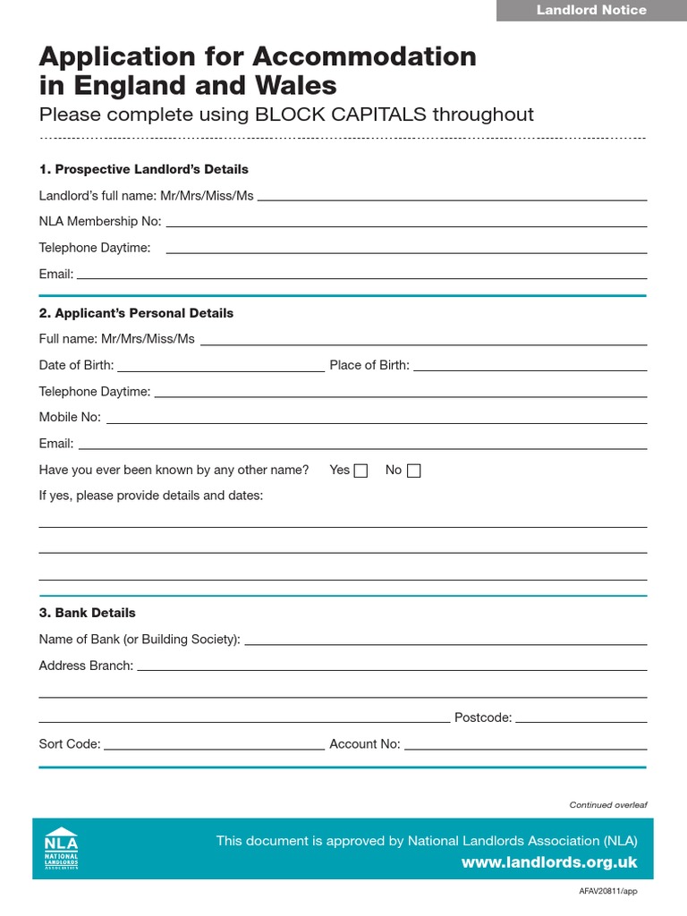 NLA Application for Accommodation Form | Identity Document | Leasehold ...