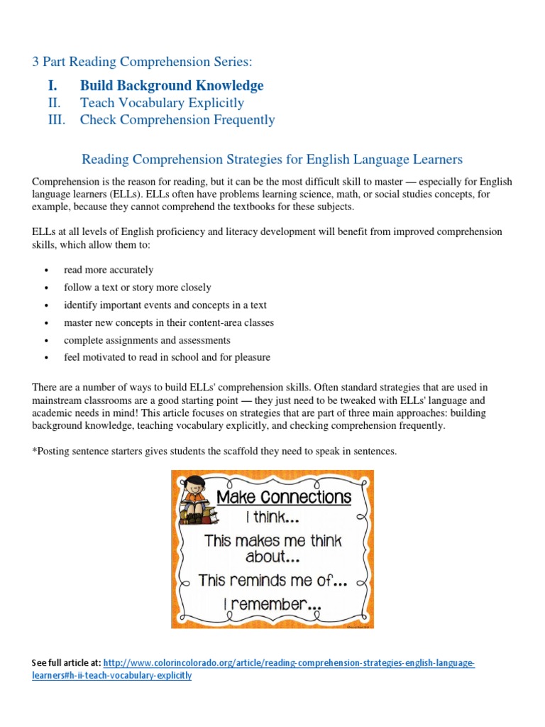 Reading Comprehension Strategies - Build Background Knowledge | PDF ...