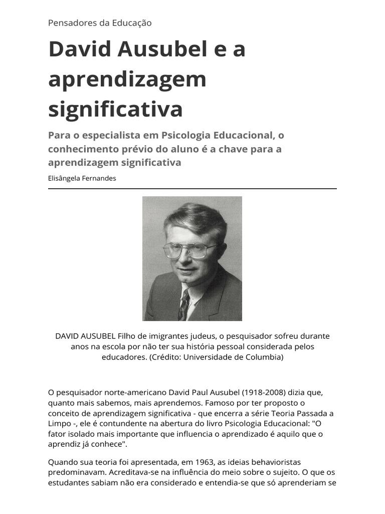 David Ausubel e a Aprendizagem Significativa | PDF | Aprendizado | Conhecimento