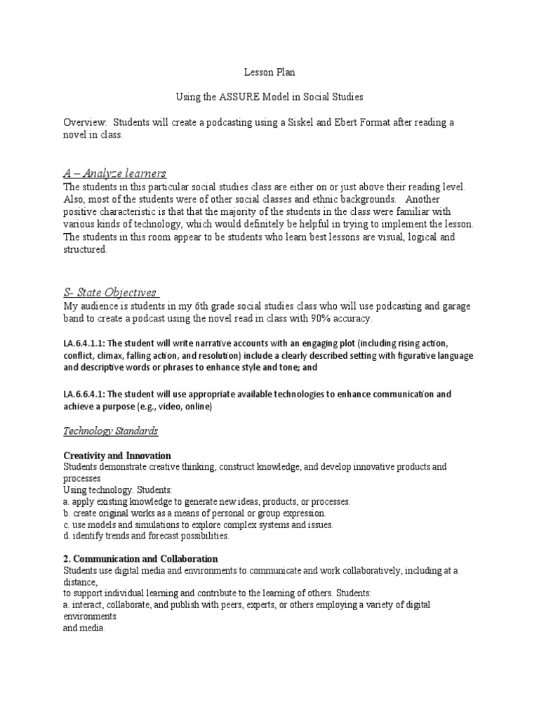 ASSURE Model Lesson Plan | PDF | Lesson Plan | Creativity