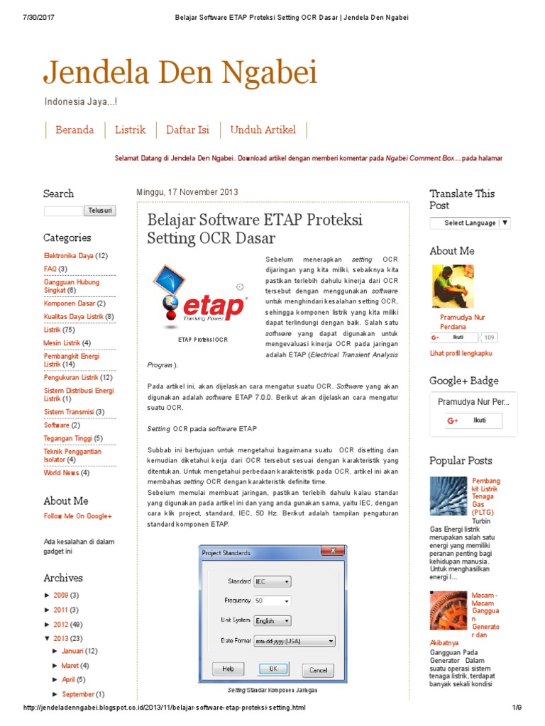 Belajar Software ETAP Proteksi Setting OCR Dasar - Jendela Den Ngabei | PDF