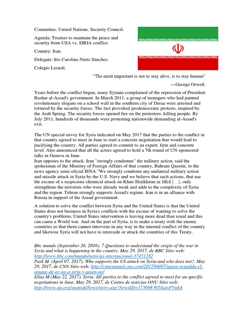 Position Paper Iran | PDF | Bashar Al Assad | Syria