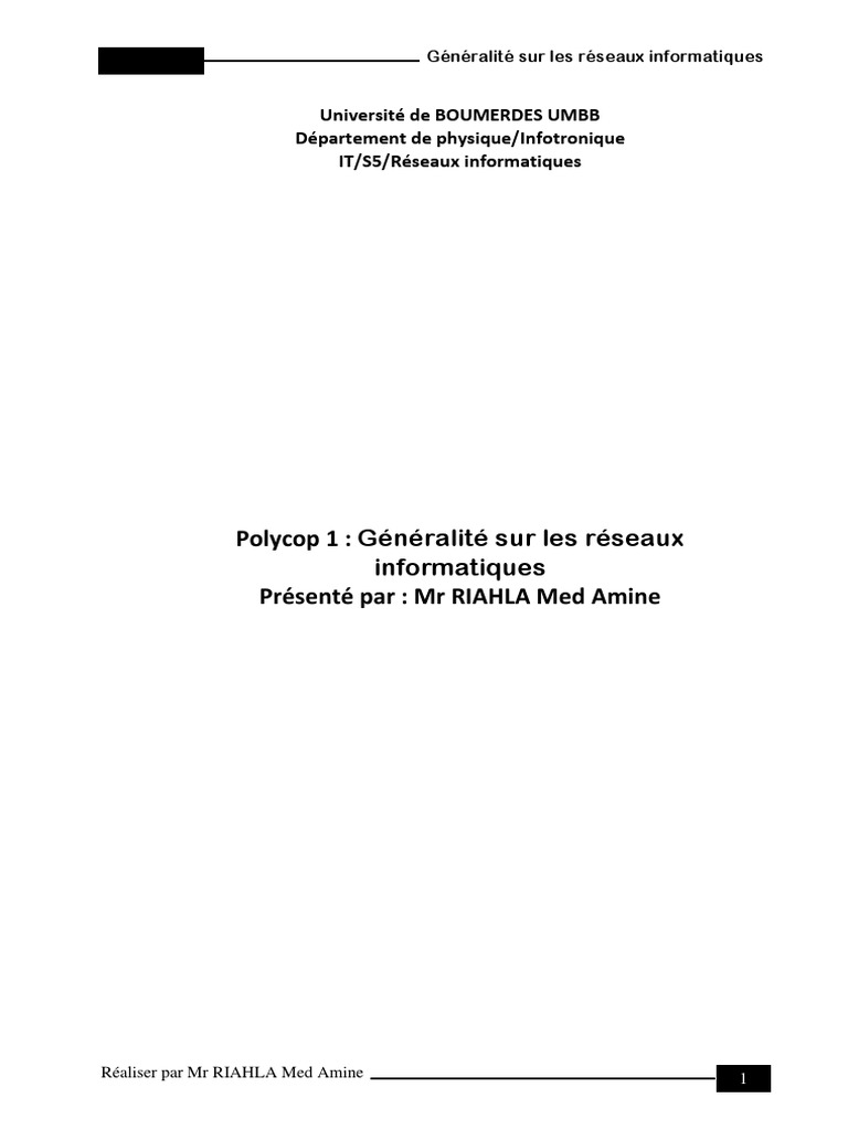Reseaux Polycope | PDF | Suite des protocoles Internet | Modèle OSI