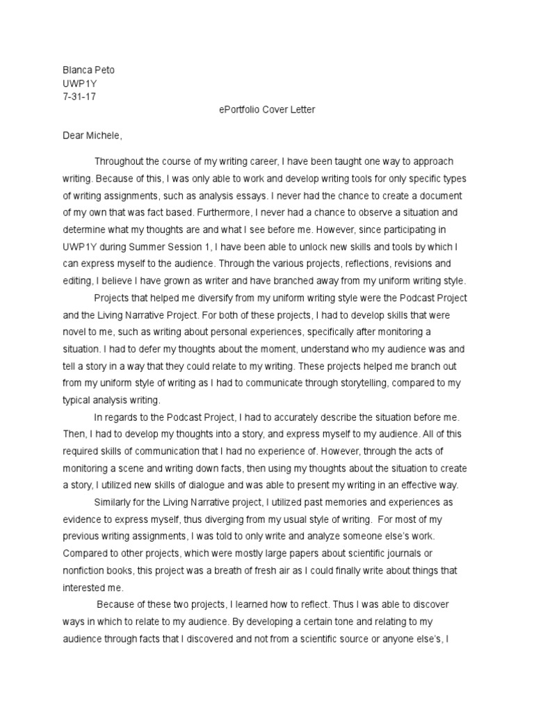 BP 7 31 17eportfolio Cover Letter | PDF | Narrative | Wikipedia