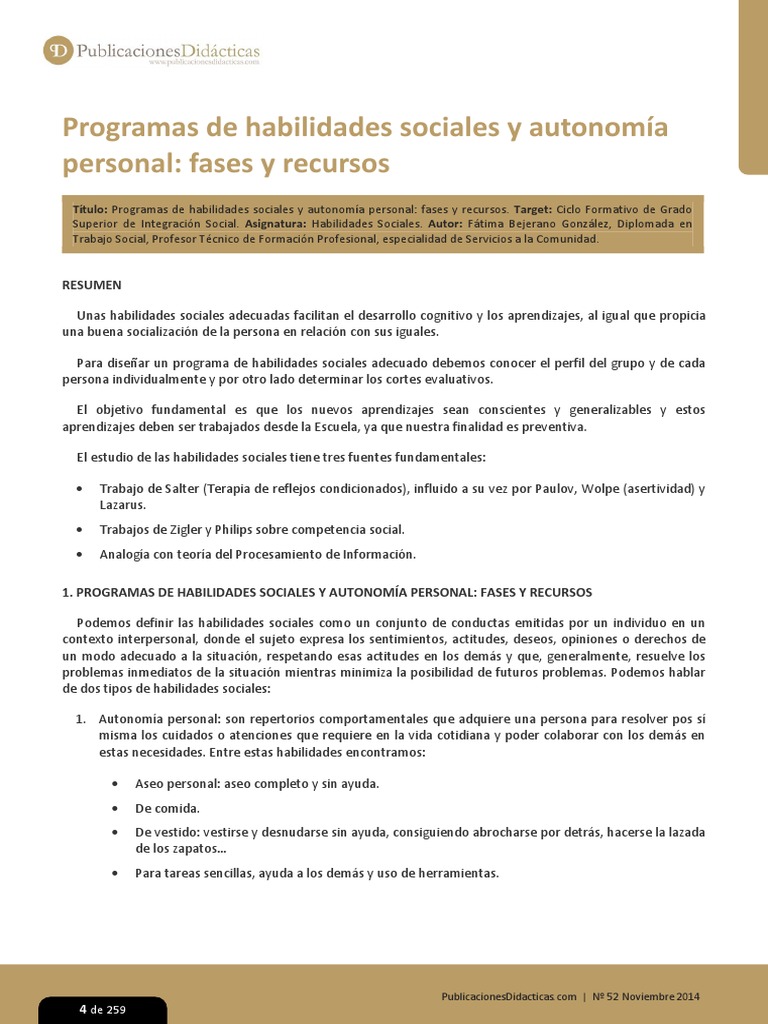 Programa de Habilidades Sociales Conductuales | PDF | Habilidades sociales | Comportamiento