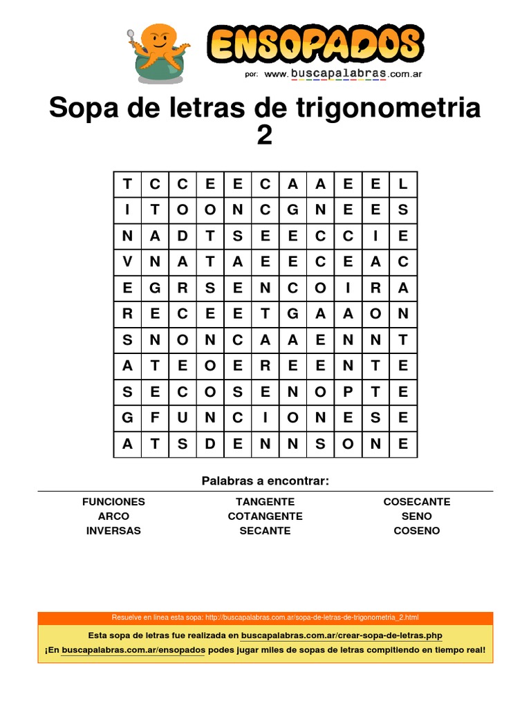 Sopa de Letras de Trigonometria 2