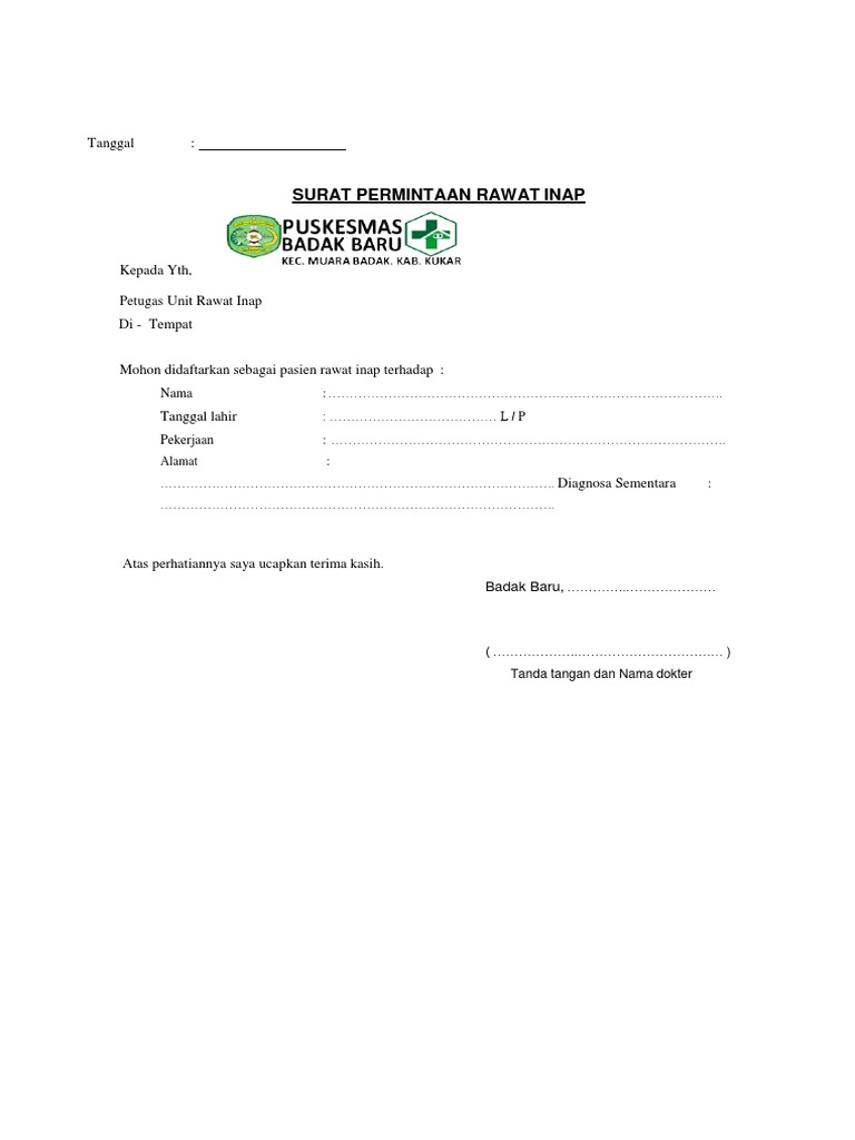 Surat Permintaan Rawat Inap | PDF