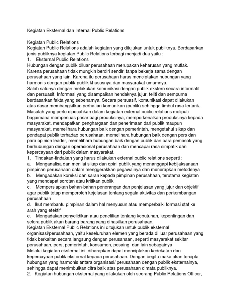 Kegiatan Eksternal Dan Internal Public Relations | PDF