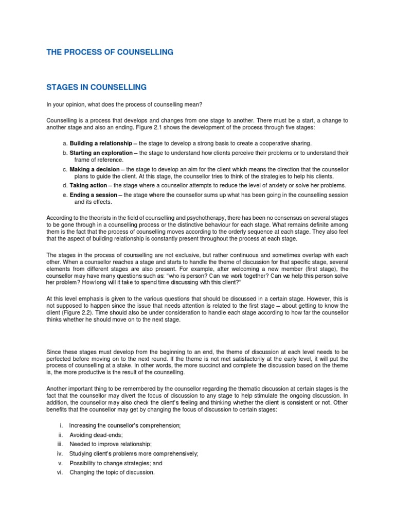 Stages of the Counselling Process | PDF | Psychotherapy | Thought
