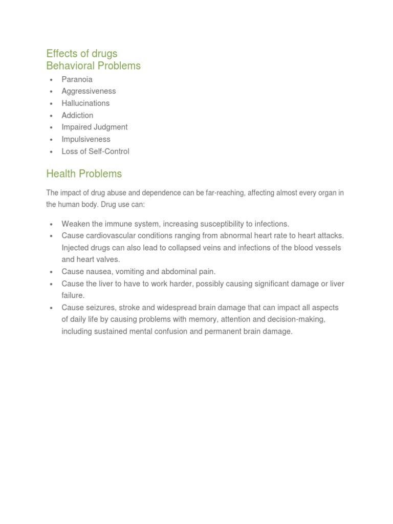 Drug Impact: Health & Behavior Risks | PDF | Self-Improvement | Wellness