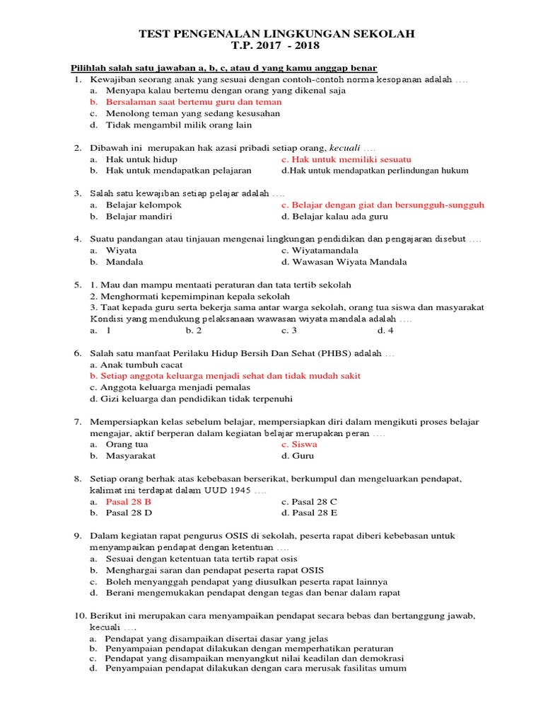 Post Test Masa Orientasi Siswa 20172018revisi | PDF | Ilmu Sosial