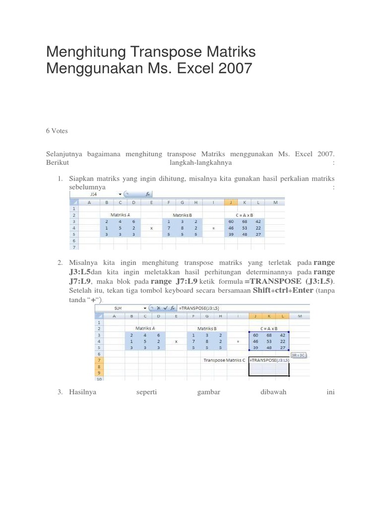 Menghitung Transpose Matriks Menggunakan Ms | PDF
