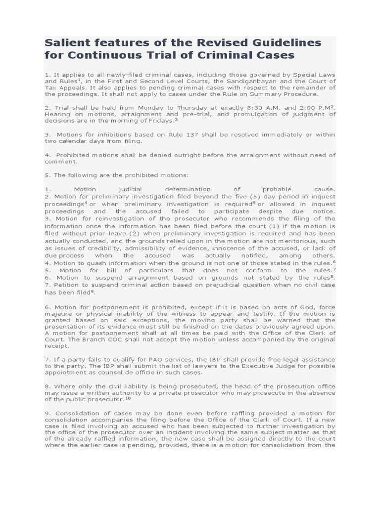 Salient Features of The Revised Guidelines For Continuous Trial of ...