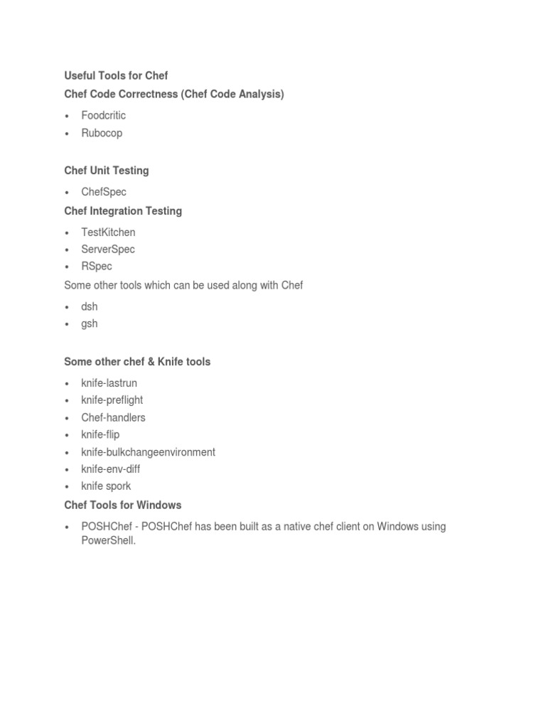 Useful Tools For Chef Chef Code Correctness (Chef Code Analysis) | PDF