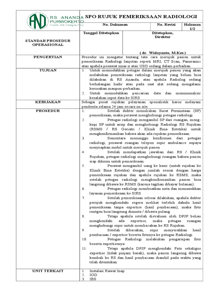SPO Rujuk Pemeriksaan Radiologi | PDF