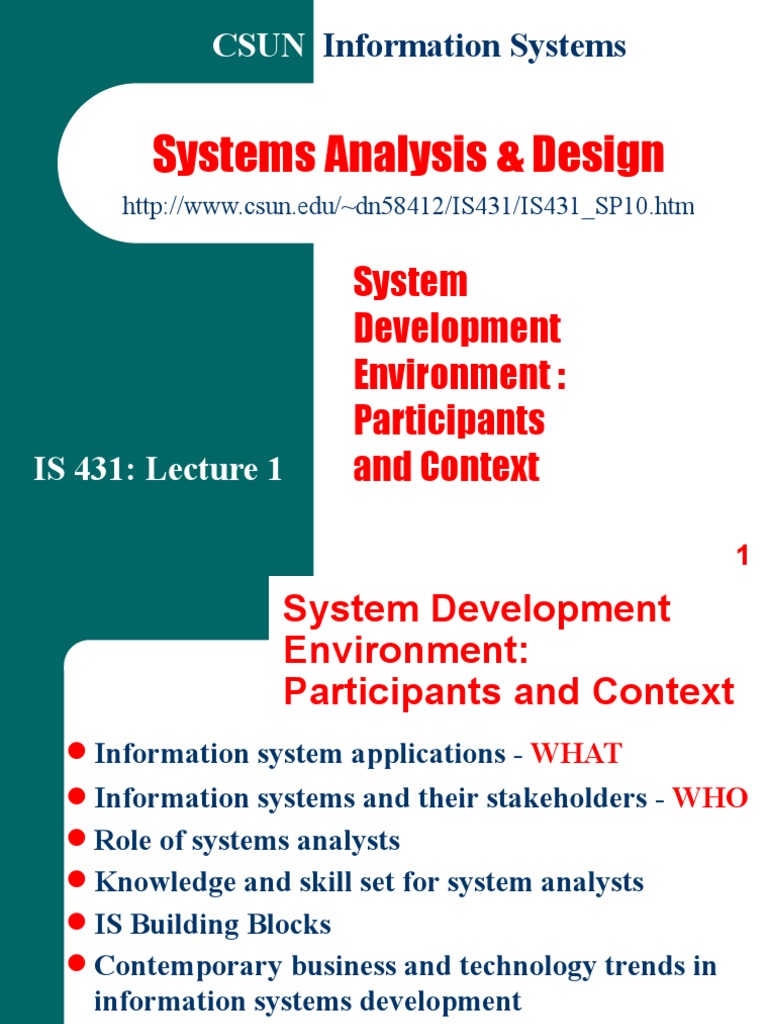 Systems Analysis & Design: System Development Environment: Participants ...