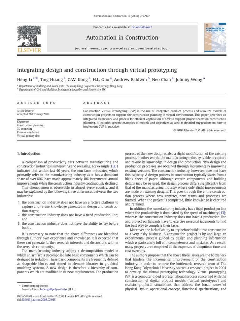 Automation in Construction: Heng Li, Ting Huang, C.W. Kong, H.L. Guo ...