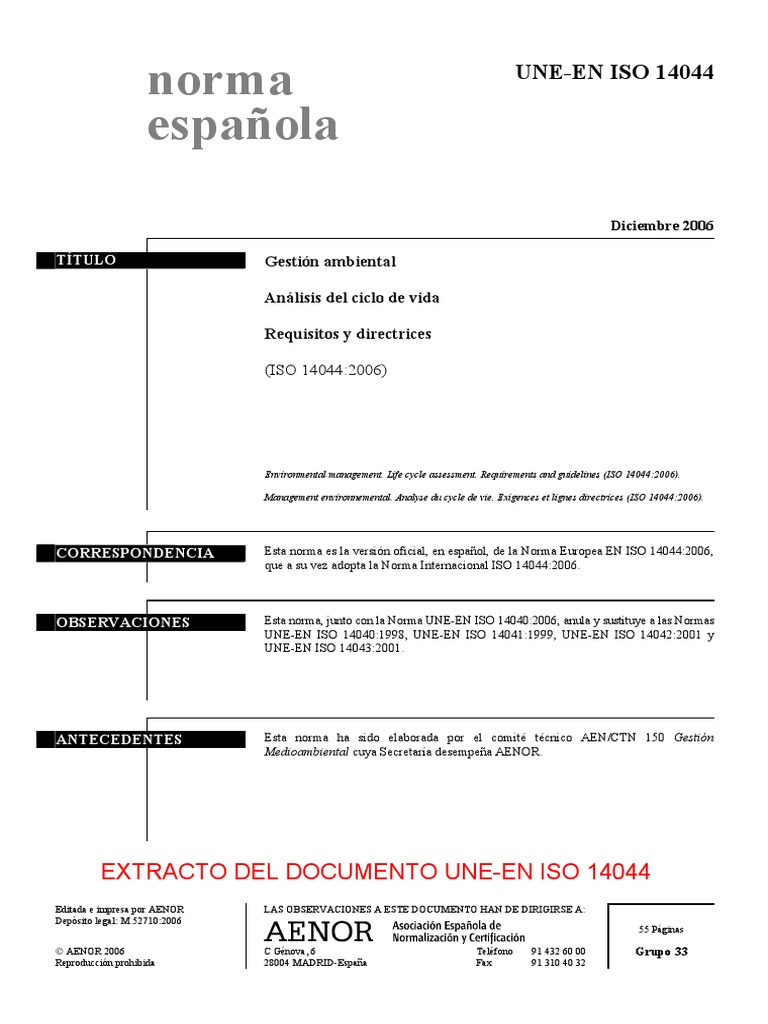 ISO 14044 | Evaluación del ciclo de vida | Producción y fabricación