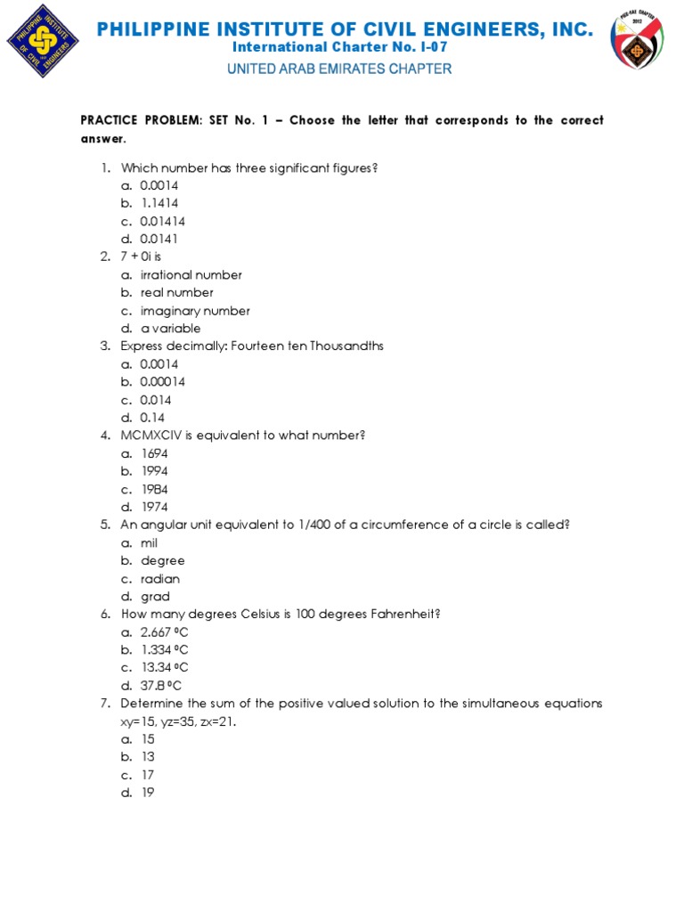 PRACTICE PROBLEM No. 1 PDF | PDF | Equations | Mathematical Concepts