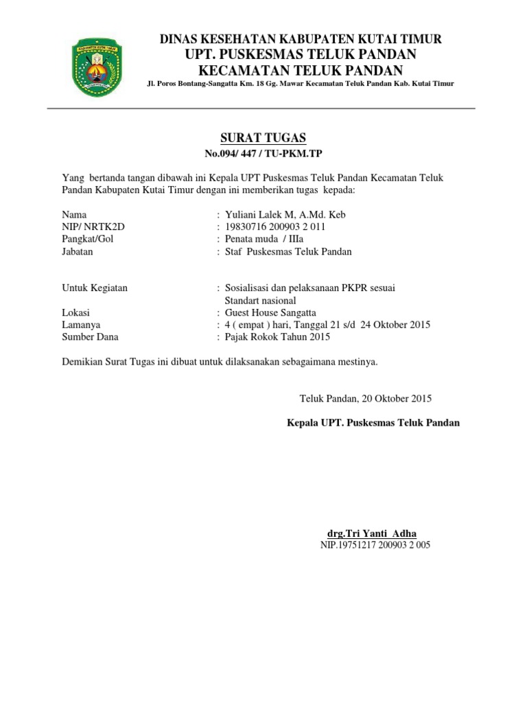 Surat Tugas Pelatihan PKPR | PDF