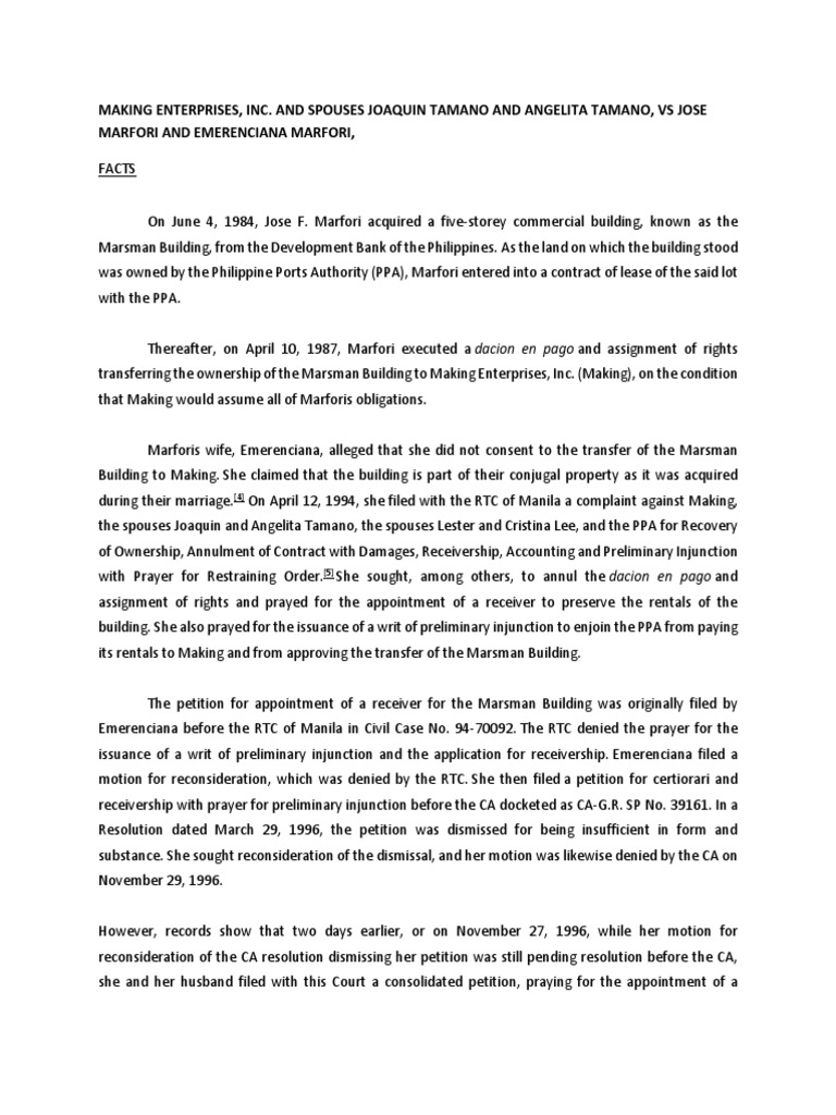 Dispute Over Marsman Building Ownership | PDF | Receivership | Certiorari