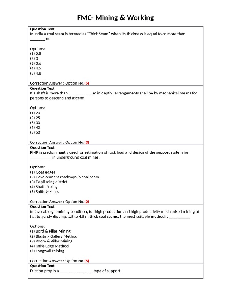 FMC Mining Working | PDF | Strength Of Materials | Coal Mining