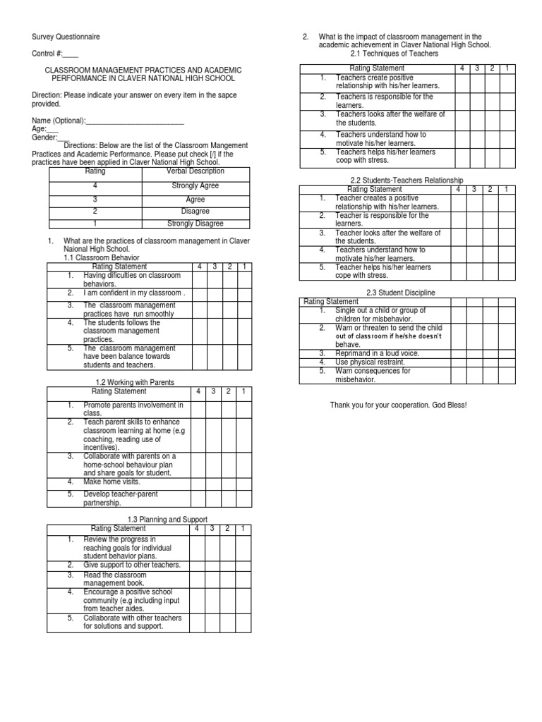 Questionnaire 2 | PDF | Classroom Management | Teachers