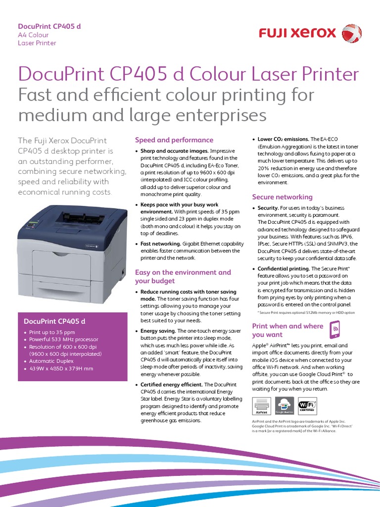 Fuji Xerox Printers DocuPrint CP405 D Brochure WEB - 6572 | Printer ...