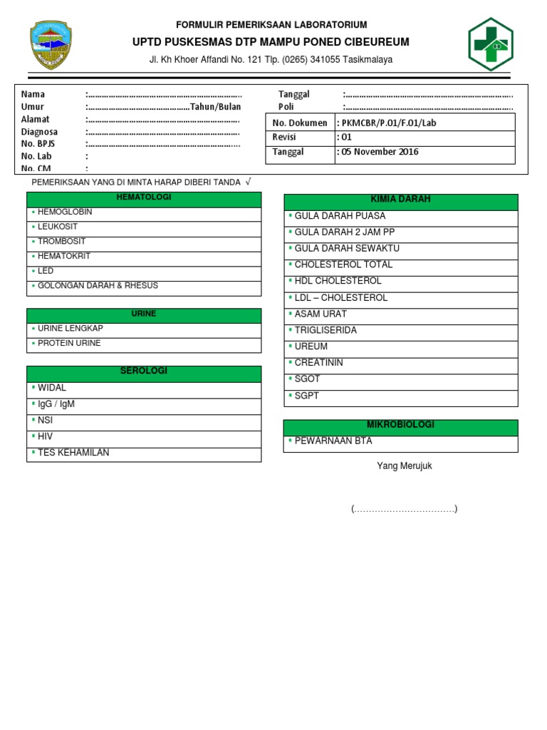 Formulir Pemeriksaan Laboratorium | PDF
