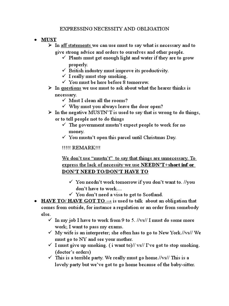 Expressing Necessity and Obligation | PDF