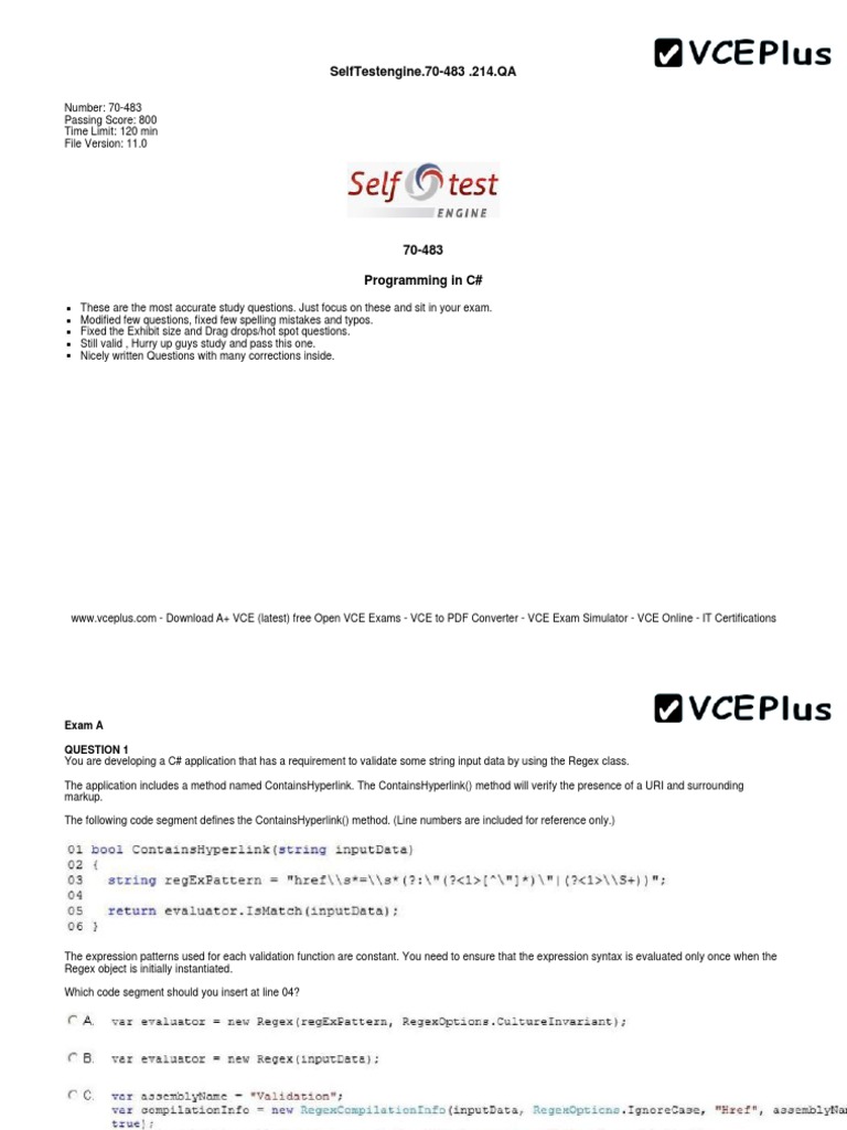 Microsoft Exam - 70-483 Programming in C# | PDF | Class (Computer ...