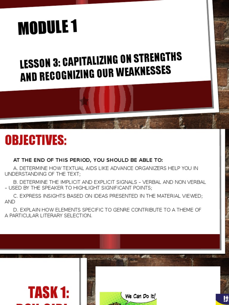 Module 1 Lesson 3 Capitalizing On Strengths and Recognizing Weaknesses ...