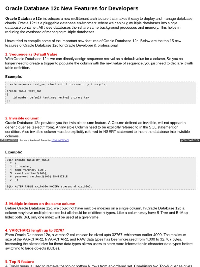 Oracle 11g 12c New Features | Download Free PDF | Pl/Sql | Sql