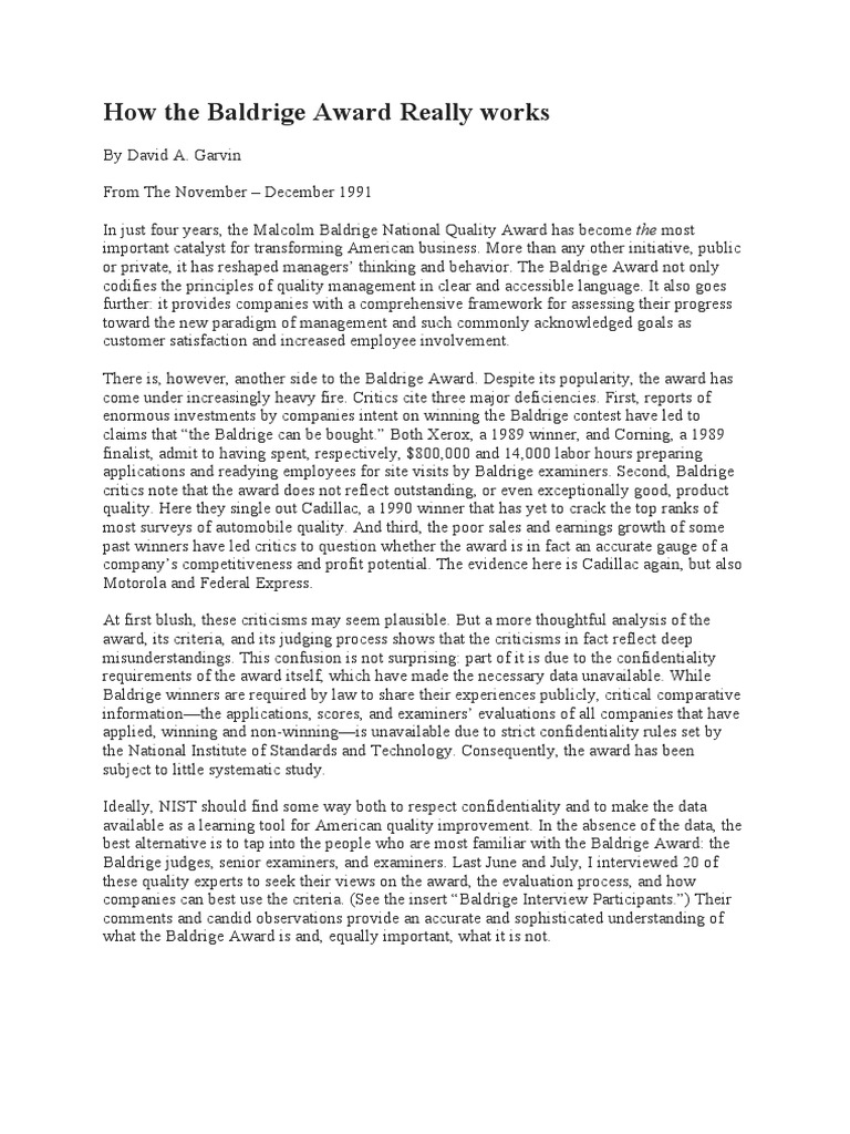 How The Baldrige Award Really Works | PDF | Benchmarking | Business Process