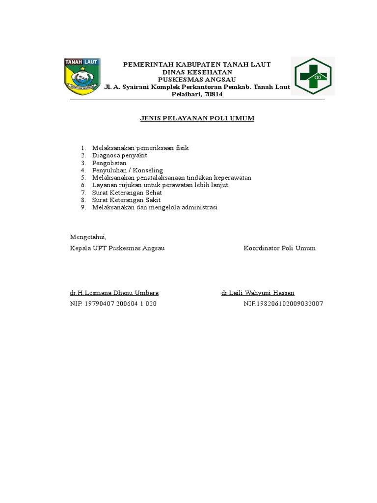 Jenis Pelayanan Poli Umum | PDF