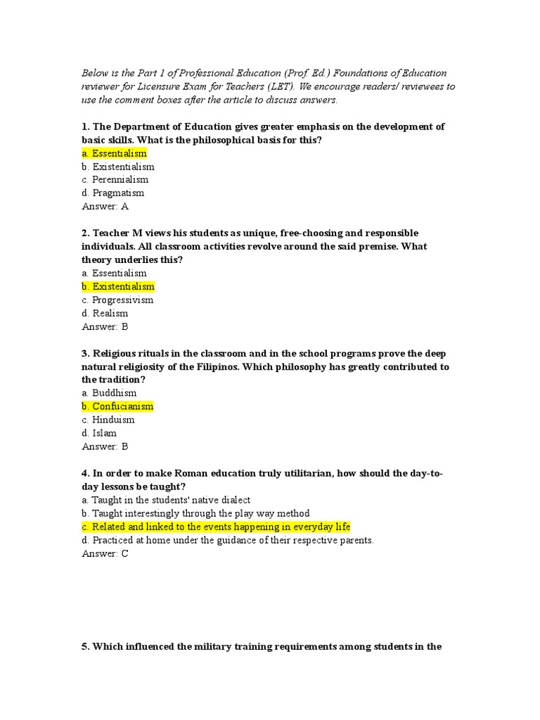 PRC Let Prof. Ed. Reviewer | PDF | Philosophy Of Education | Idealism