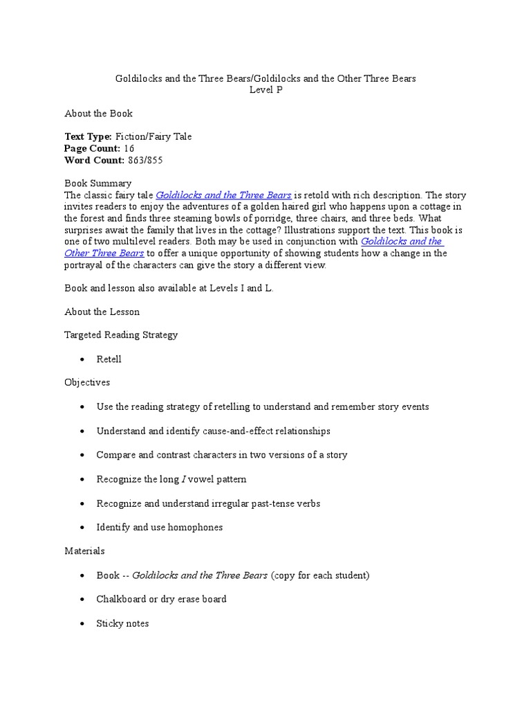 Goldilocks and The Three Bears | PDF | Goldilocks And The Three Bears ...