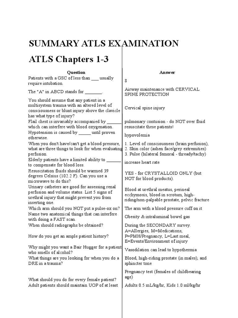 Atls Summary Examination PDF | PDF | Clinical Medicine | Medical ...
