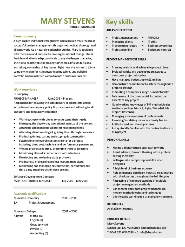 Project Manager CV Example 3 | PDF | Project Manager | Project Management