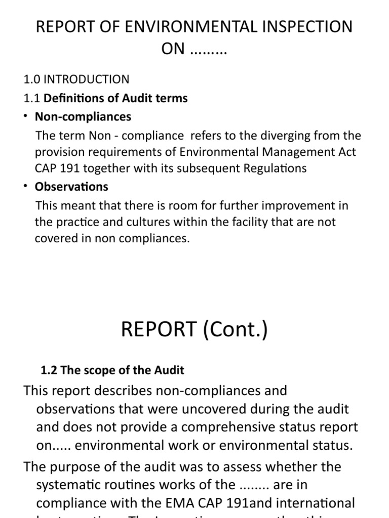 ENVIRONMENTAL INSPECTION REPORT | PDF | Environmental Impact Assessment ...