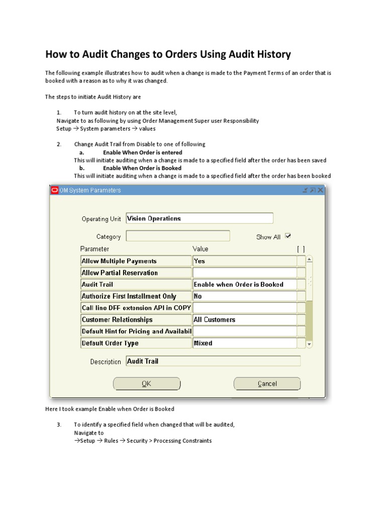 How To Audit Changes To Orders Using Audit History PDF | PDF